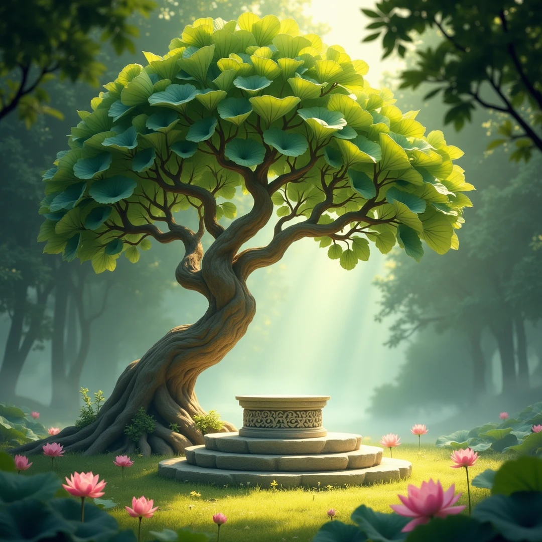 Create a peaceful and serene scene featuring a large Bồ Đề Tree - SeaArt AI