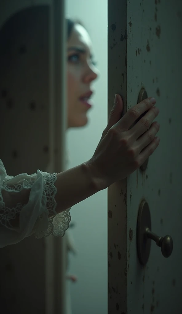 A frail hand reaches out and slowly opens the door. A soft gasp - SeaArt AI