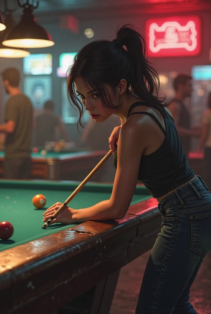 Girl playing pool - SeaArt AI
