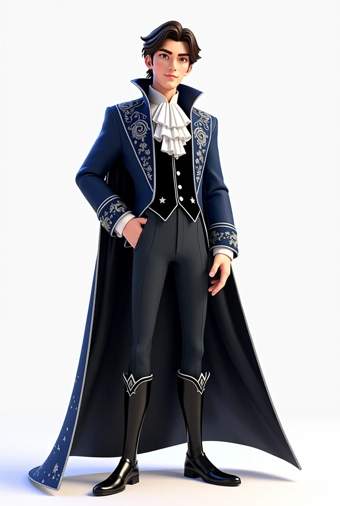A Disney-style 3D animated handsome prince with fair skin and dark ...