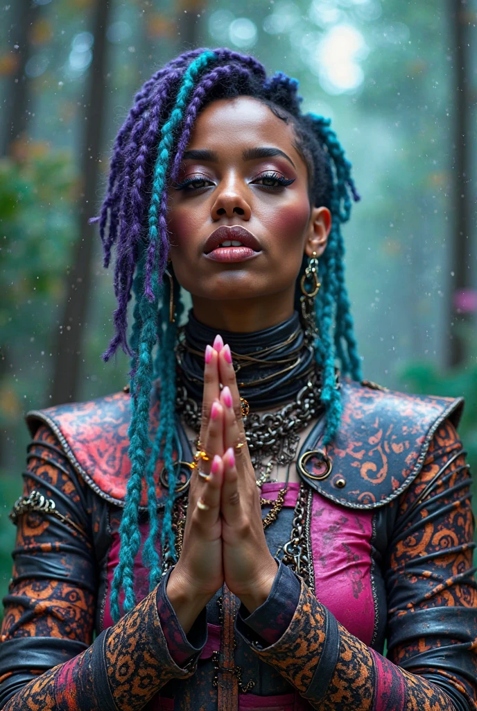 A striking Afro-Punk singer facing the camera, with a bold sidecut and ...