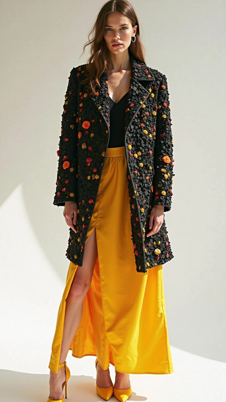 imagine a beautiful Scandinavian model with textured skin this skirt ...