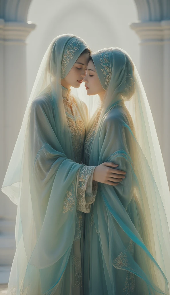 Two priestess sons kiss each other deeply - SeaArt AI