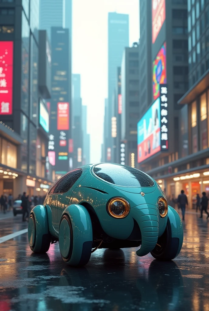 Elephant shaped DAN car in the city - SeaArt AI