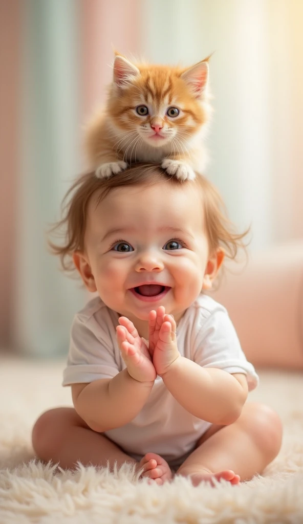 "A cute little baby is joyfully clapping hands with a big smile - SeaArt AI