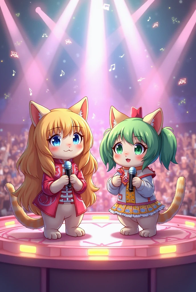 Two adorable cats dressed as anime idols from Macross Frontier - SeaArt AI