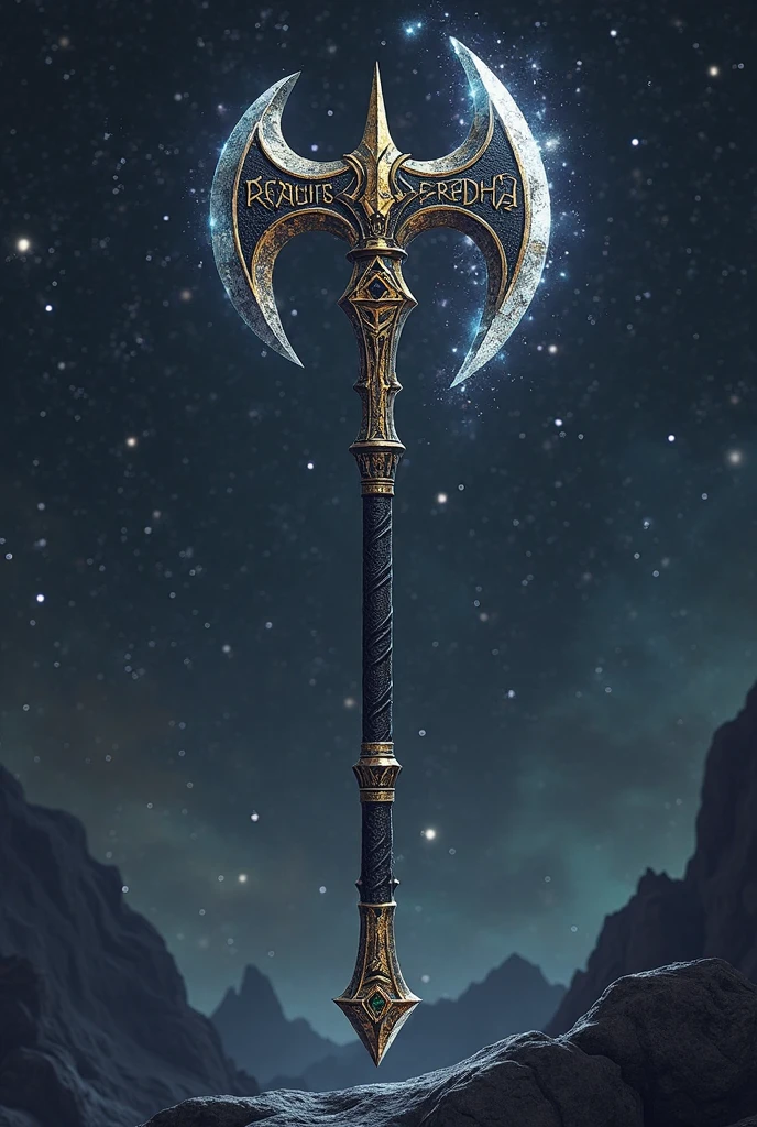Generate a powerful axe based on Escanor Rita's axe but with a slightly ...