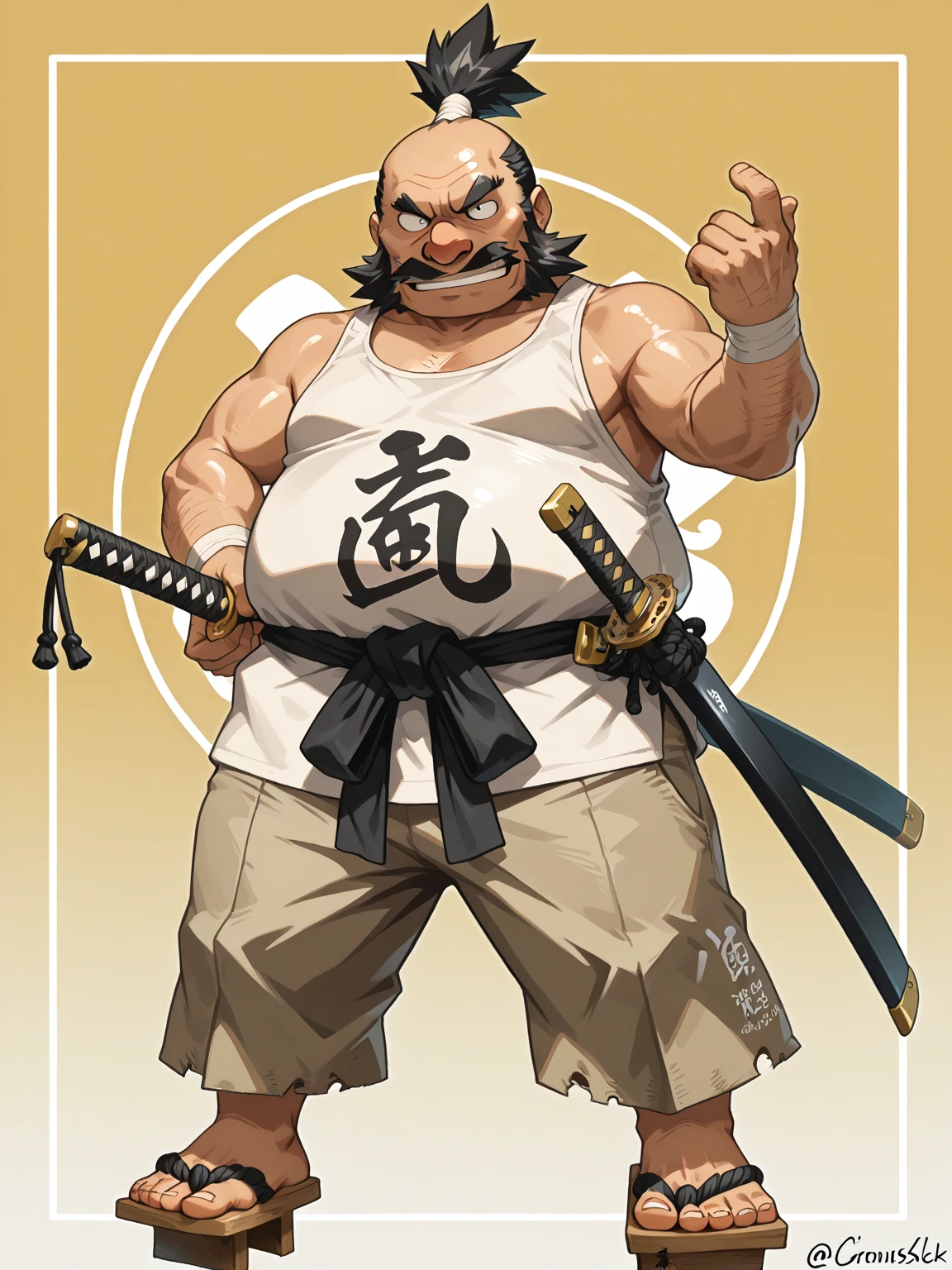 One Japanese old man））），Samurai Sword，長い眉毛，長い白髪，ponytail，long hair ...