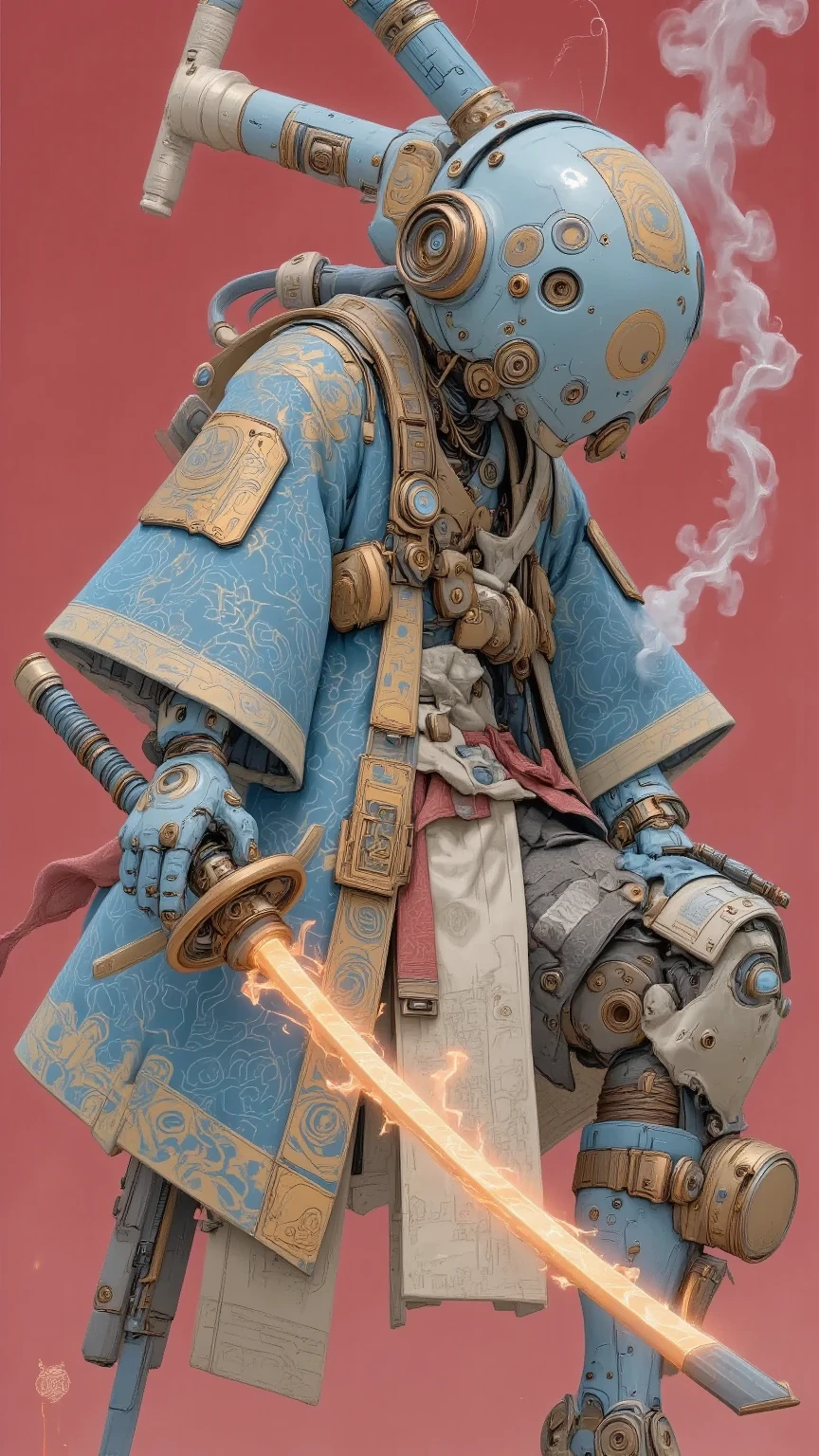 Create a highly detailed and visually striking humanoid robot character ...