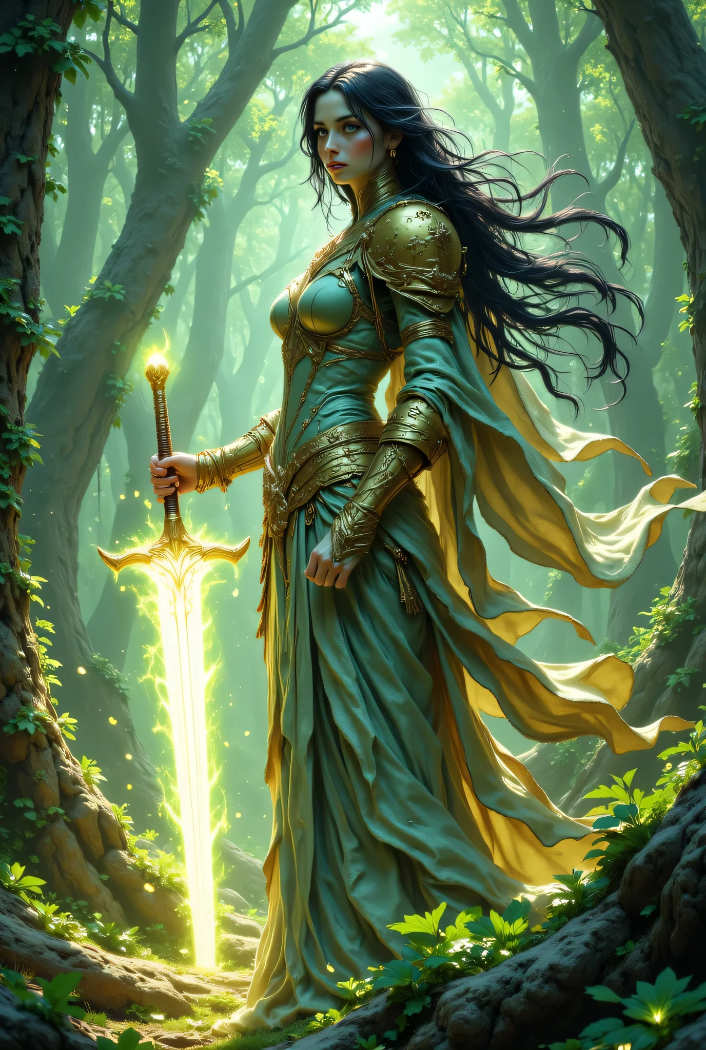 A picture of woman paladin of nature protecting the forest, a woman ...