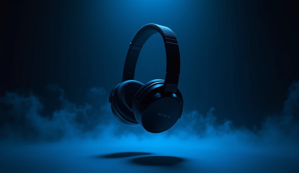 . "Floating Sony WH-1000XM6 in a dark background with neon blue ...
