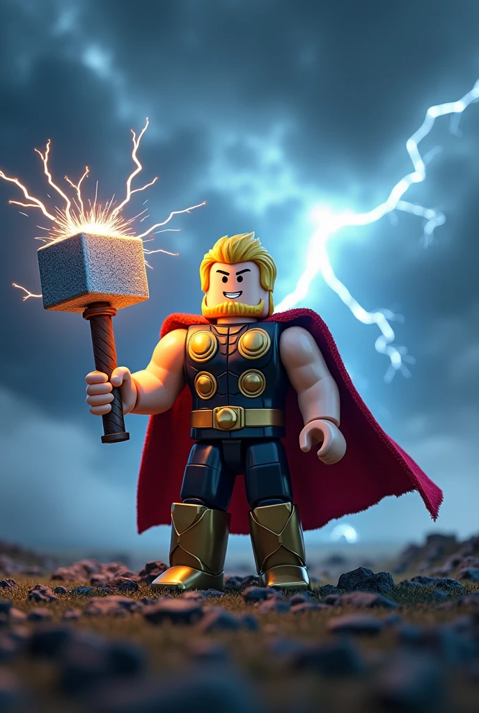 Create a picture of Thor as a Roblox character with his hammer where he ...