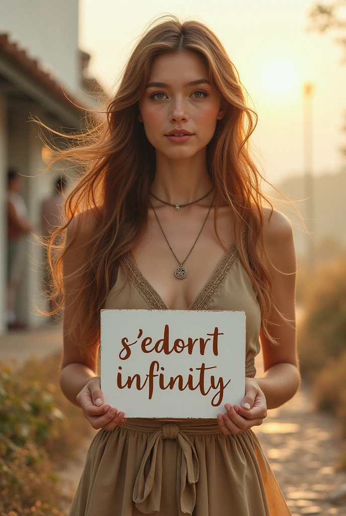 A beautiful girl with long wavy hair, wearing a bohemian dress - SeaArt AI