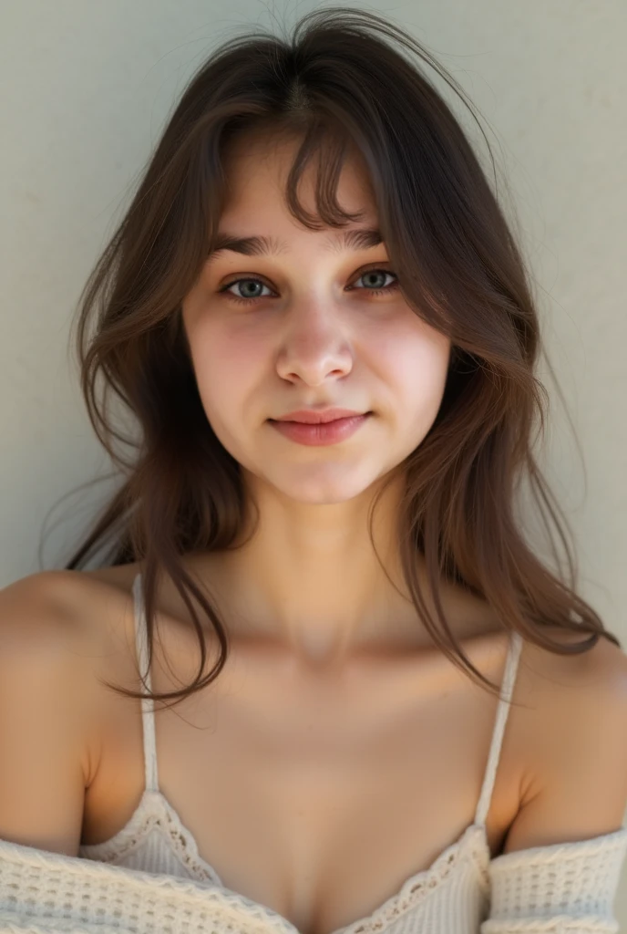 A natural, candid portrait of the same young woman as in the reference ...