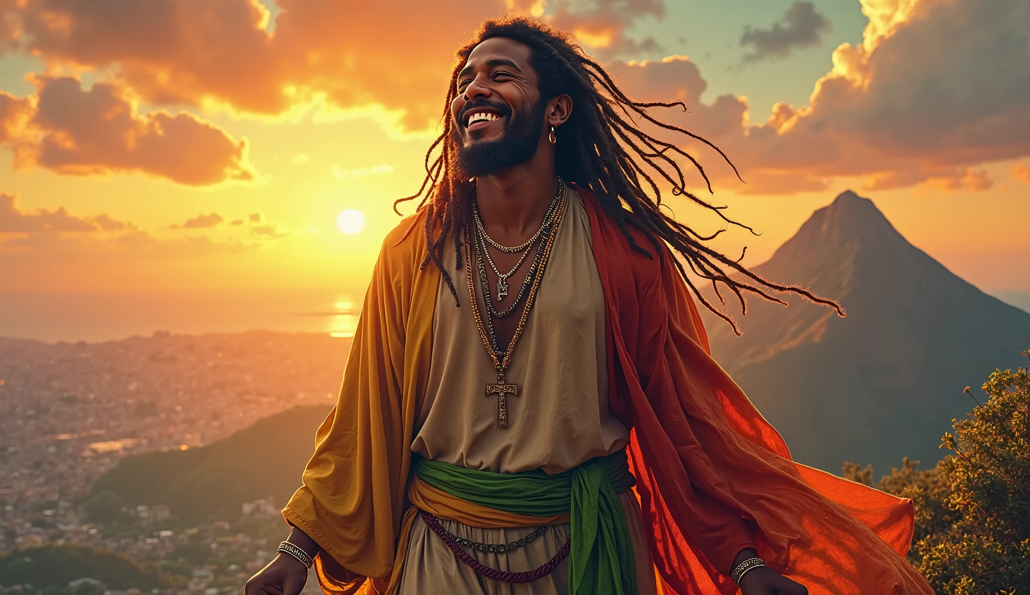 Vibrant art Reggae legend jesus smile, wearing Rasta cloak And cross ...