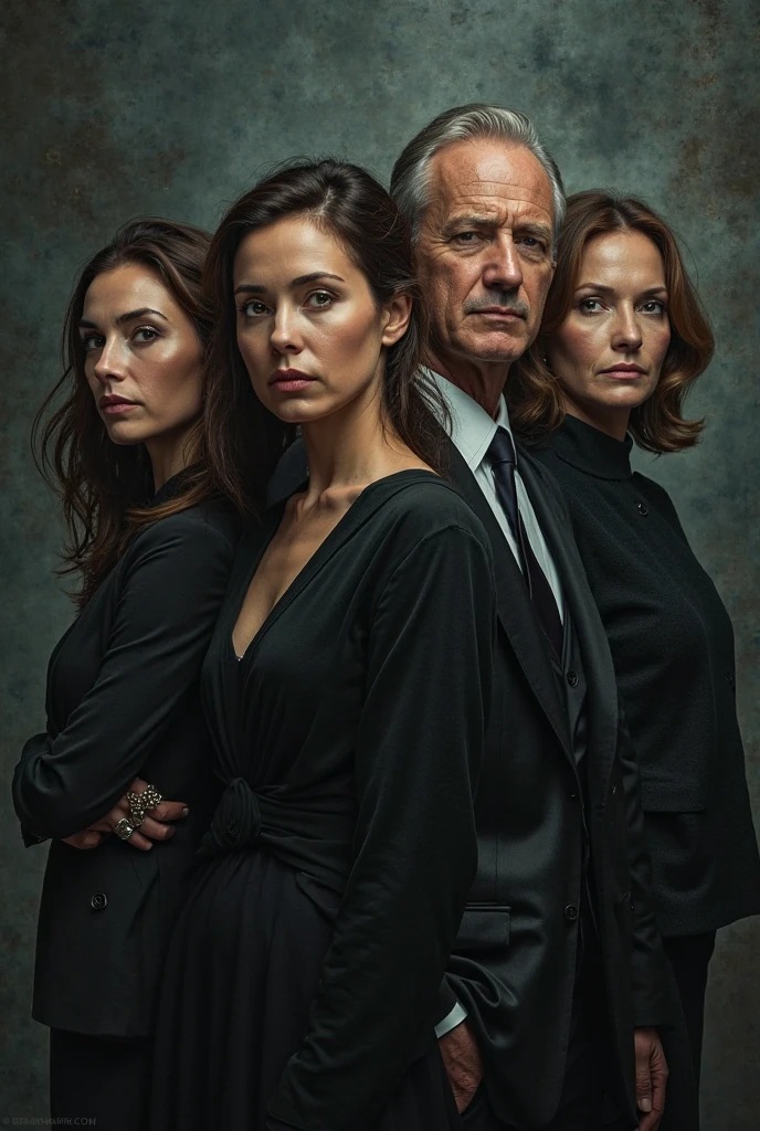 Four people, two women, two serious and professional men who highlight ...