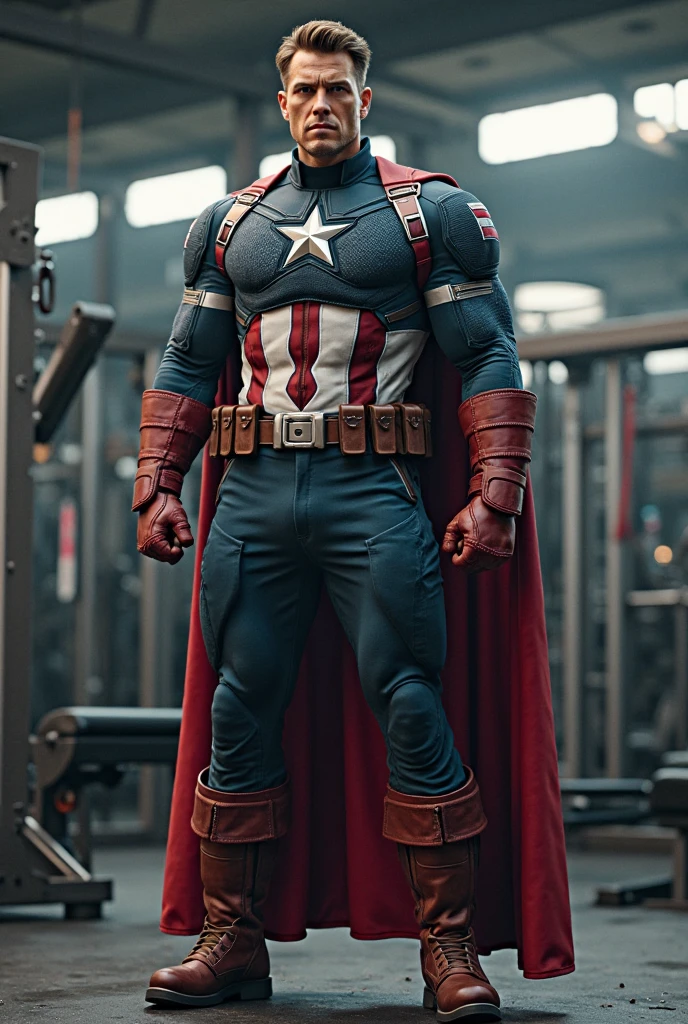 Captain america superhero stand in a gym - SeaArt AI