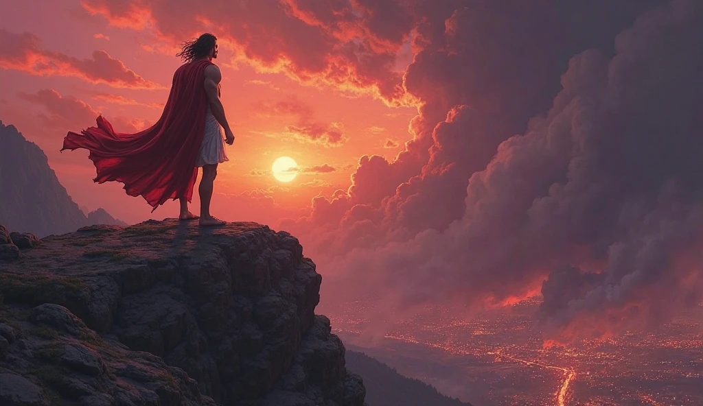 "Heroic ancient man with a Zeus-like aura standing on a mountaintop at ...