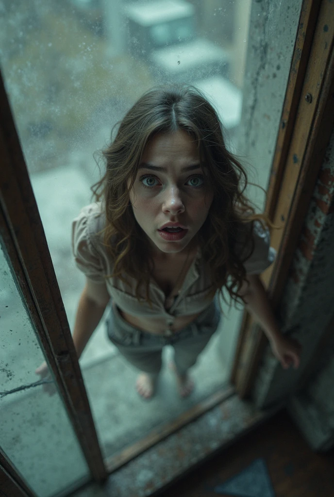 Scene 3: Chloe loses her balance and is about to fall from the windowsill - SeaArt AI