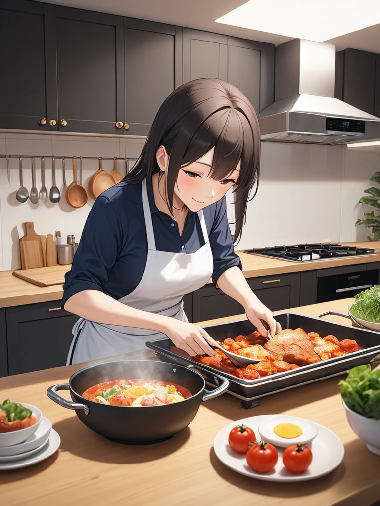 An adult woman is cooking, alone, I'm cooking very delicious food ...