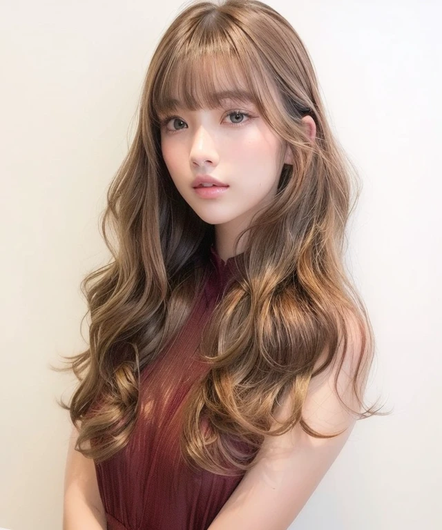 Close-up of a long-haired woman in a red dress, princess cut - SeaArt AI