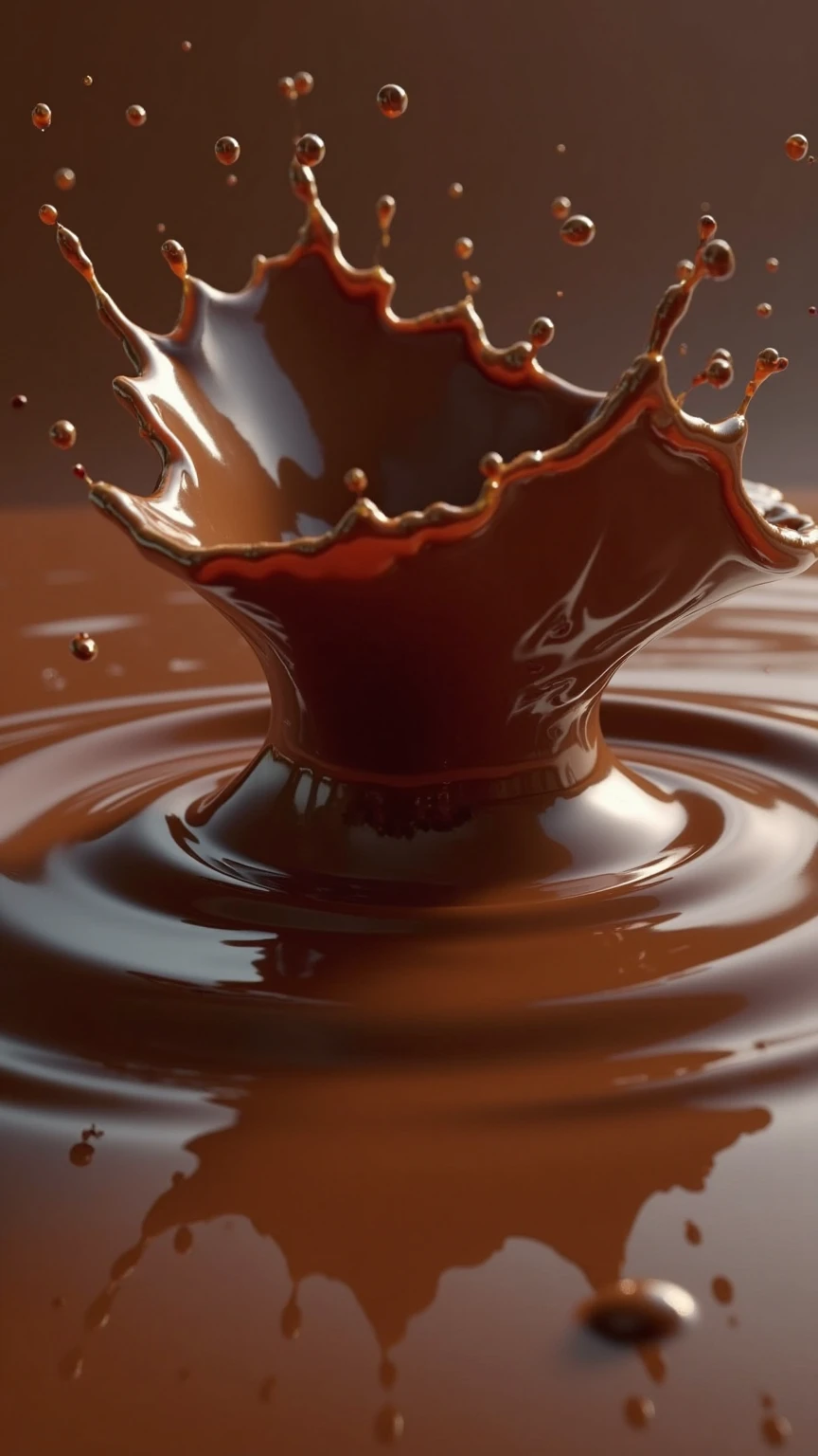 A hyper-realistic close-up of a rich stream of liquid chocolate ...