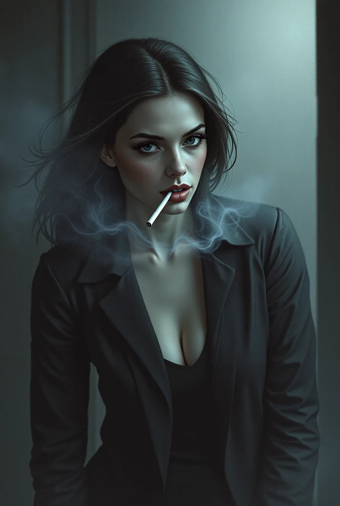 Create an image of a woman smoking a cigarette using this photo here as a refere - SeaArt AI