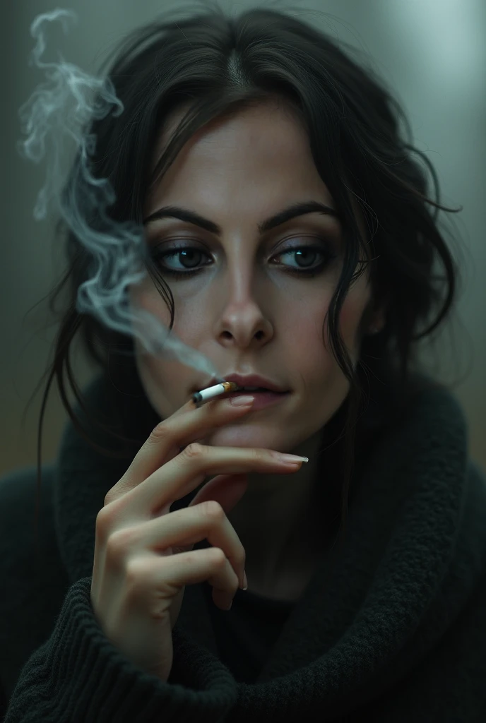 Create an image of a woman smoking a cigarette using this photo here as ...
