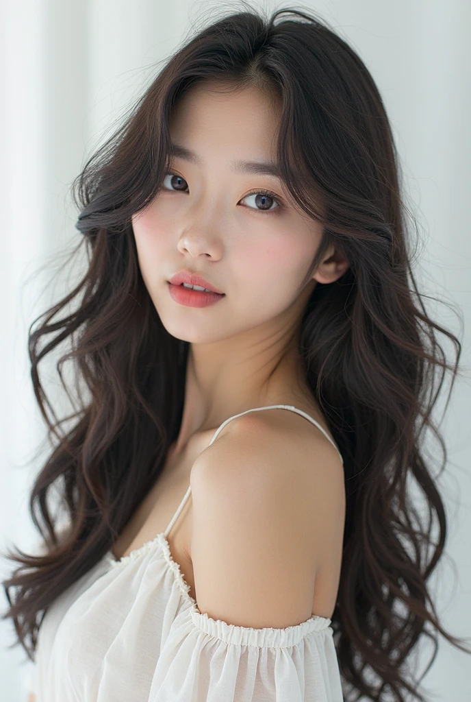 Korean female model with long butterfly perm hair，Professional shooting ...