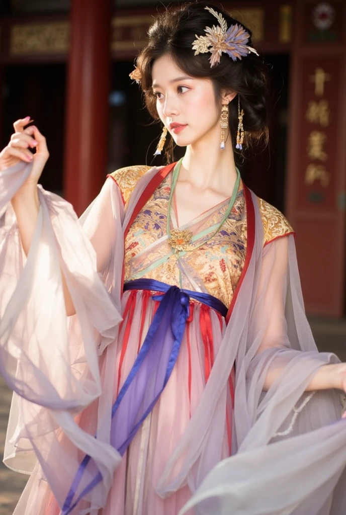 The image features a woman in a stunning traditional Chinese costume ...