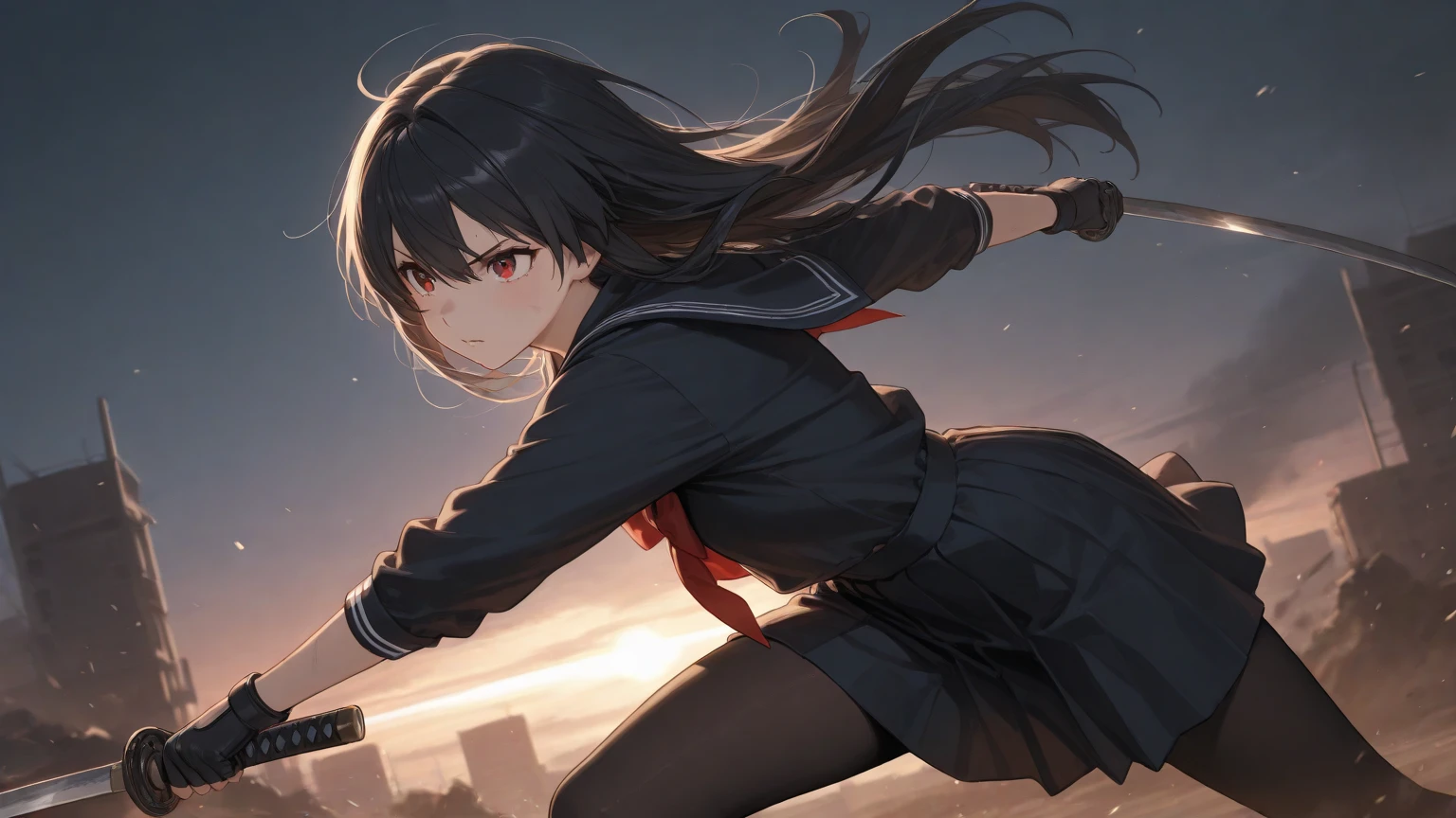 Girl with black hair, fighting - SeaArt AI