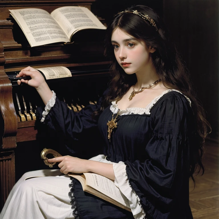 Pre-Raphaelites in Westerns、gothic、cathedral woman playing pipe organ ...