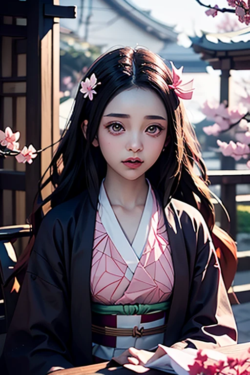 A hyper-realistic, cinematic portrait of Nezuko Kamado from Demon ...