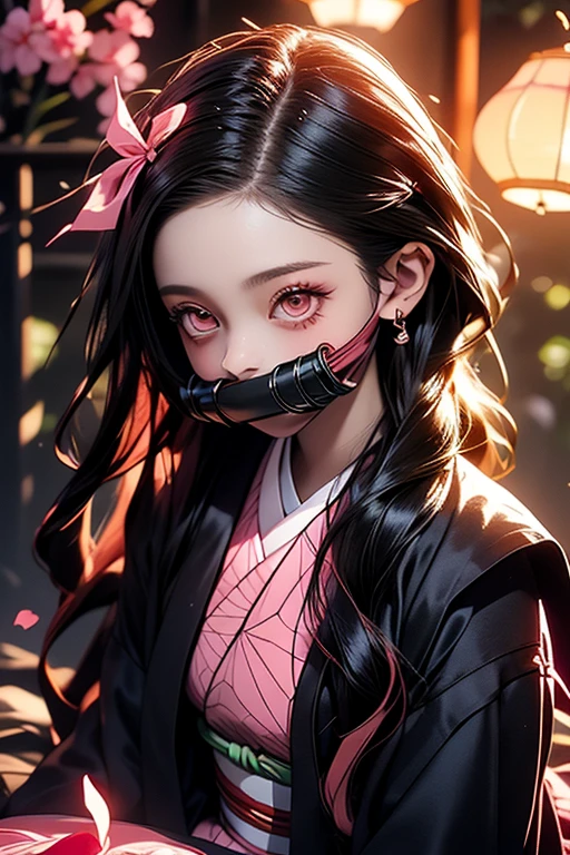 A hyper-realistic, cinematic portrait of Nezuko Kamado from Demon ...