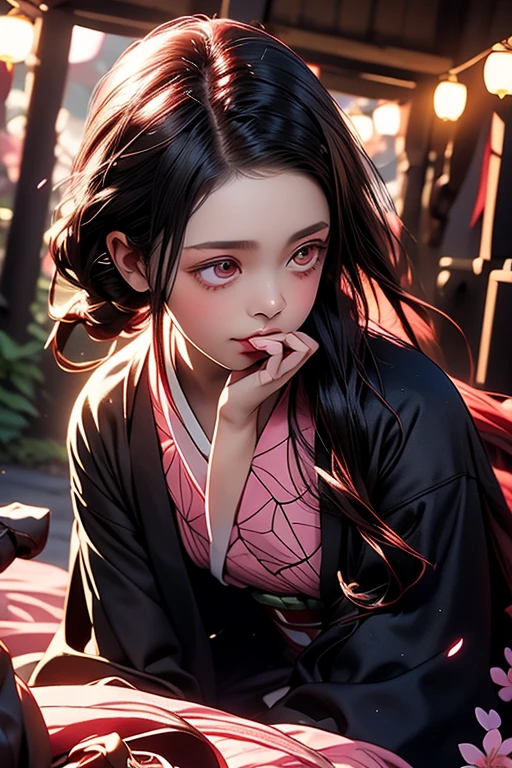 A hyper-realistic, cinematic portrait of Nezuko Kamado from Demon ...