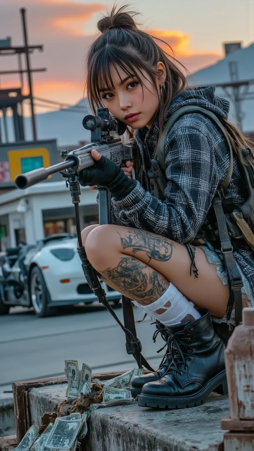 (masterpiece, best quality:1.2), A rebellious female gang member ...