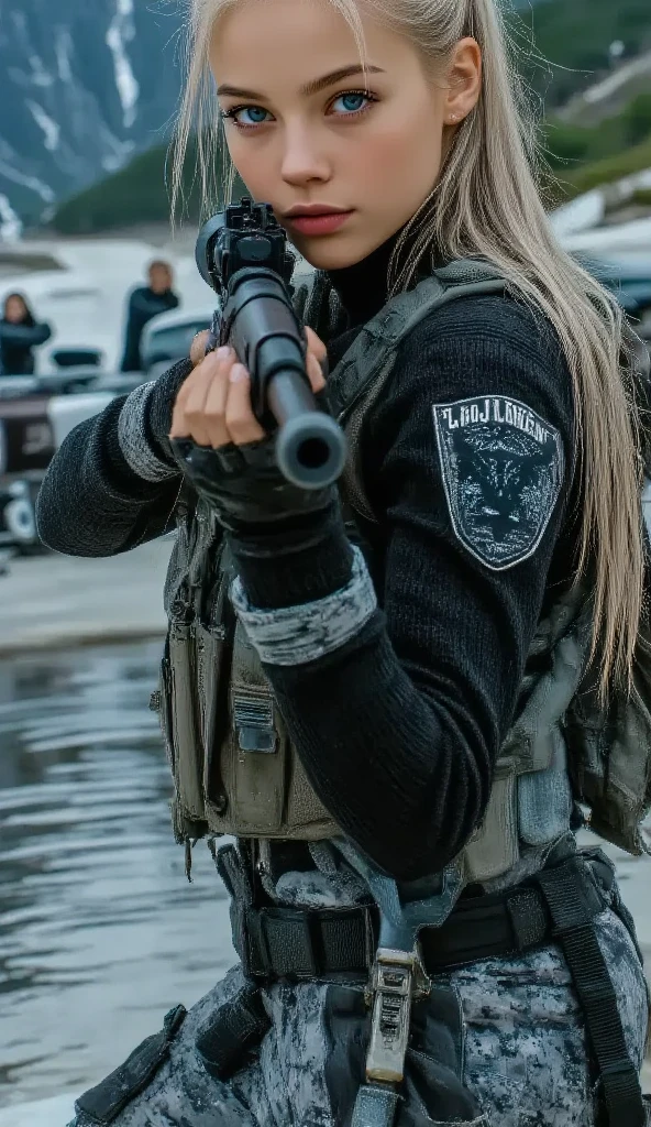 A bold female protagonist, late 20s, with a defiant smirk, positioned ...
