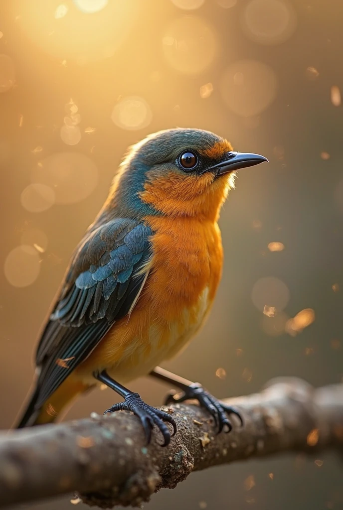 A mesmerizing close-up portrait of a gorgeous little bird illuminated ...