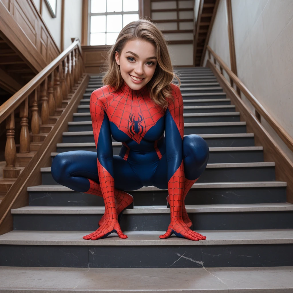 A , likely a pre-, is dressed in a Spider-Man costume. The has light ...