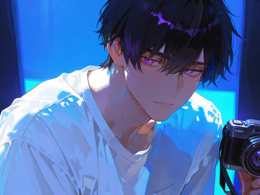 Male, Shadow Perm, (bangs parted), (black hair), (Amethyst eyes - SeaArt AI