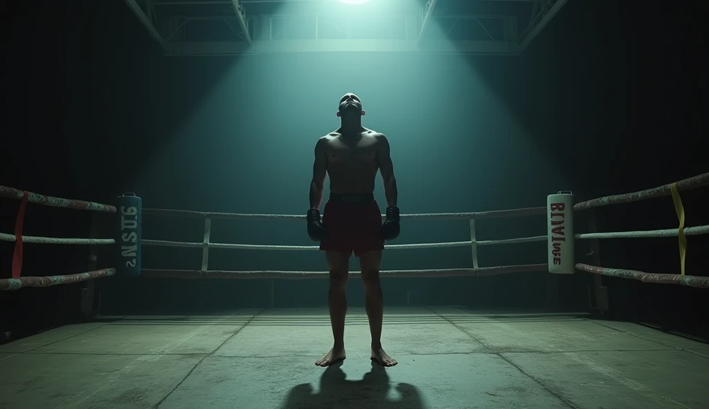 A age deaf boxer, around , standing alone in the center of a worn ...
