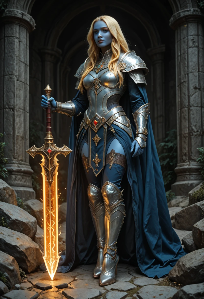 Portrait of a female cleric ((dark blue skin)), intense details facial ...