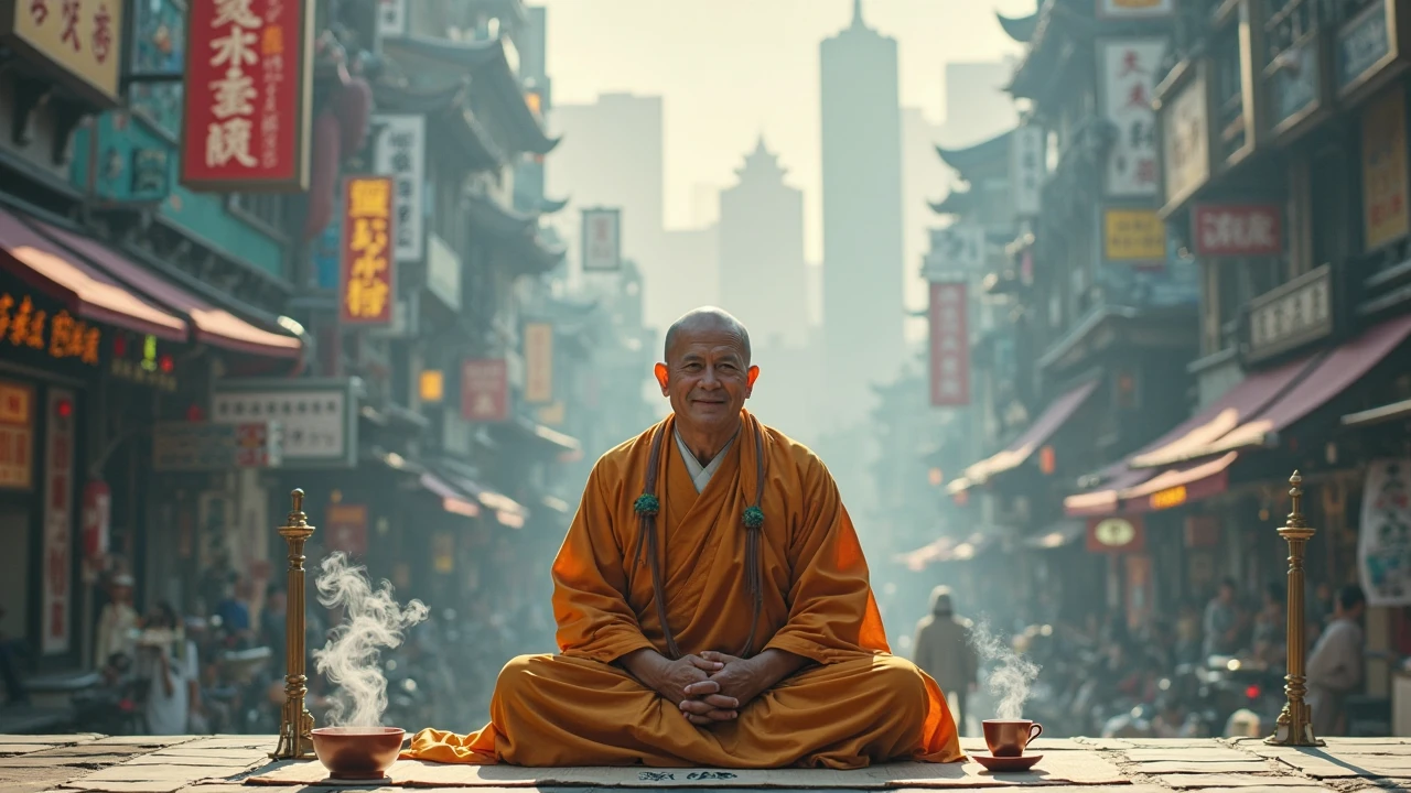 Part 5, Scene 3, Image 4: A Buddhist monk with a compassionate ...