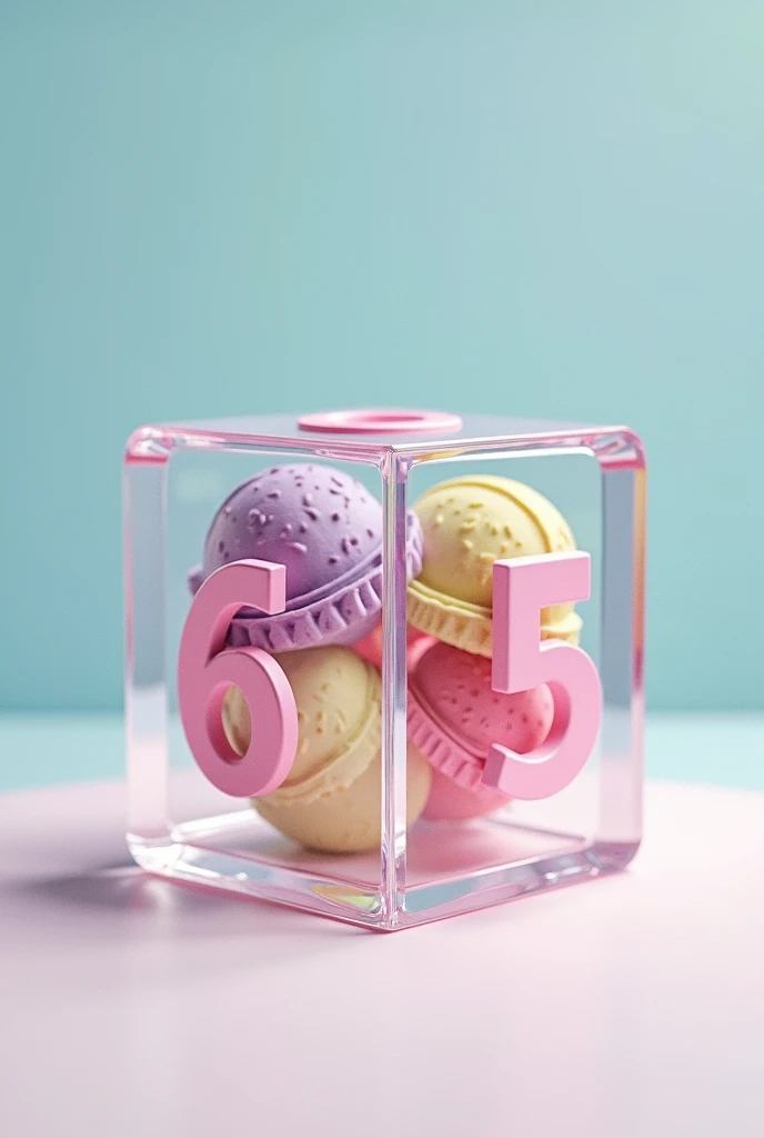 A transparent cubic dice with ice cream and numbers 6 and 5 - SeaArt AI