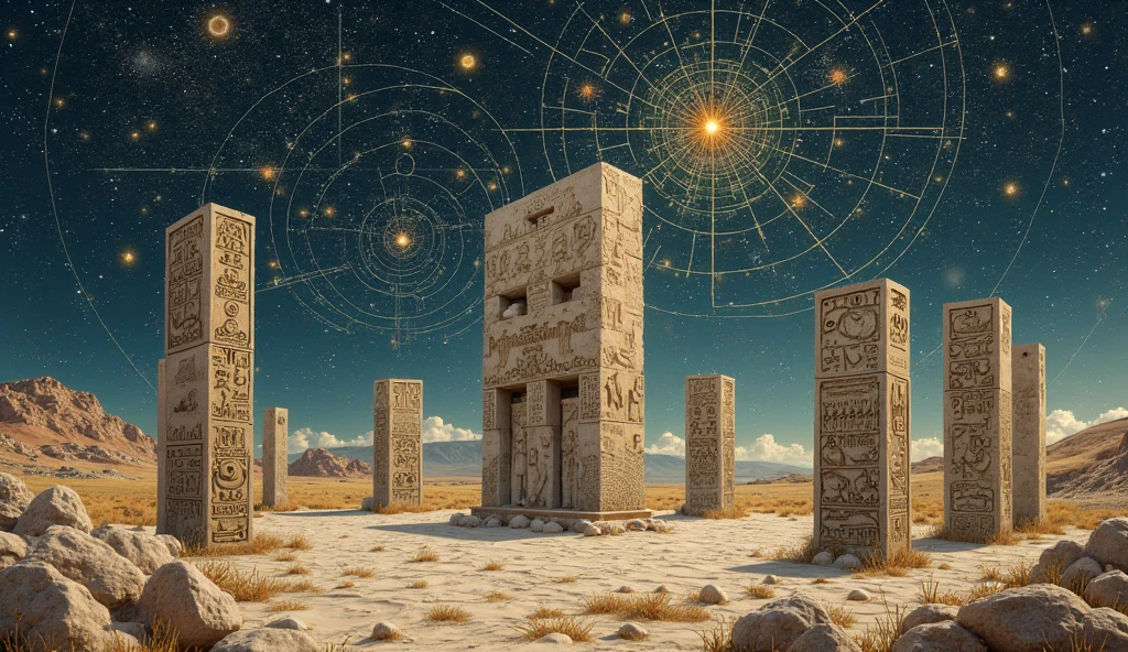 A symbolic illustration of ancient knowledge, stars, celestial patterns ...