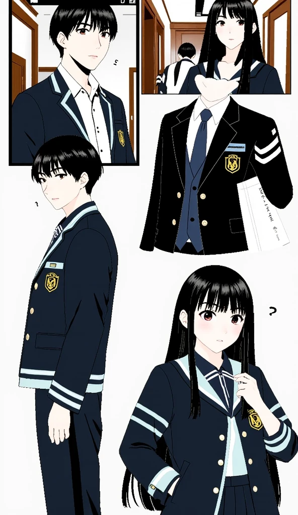 School cartoon、 male student、 girl with beautiful eyes、 Japanese ...
