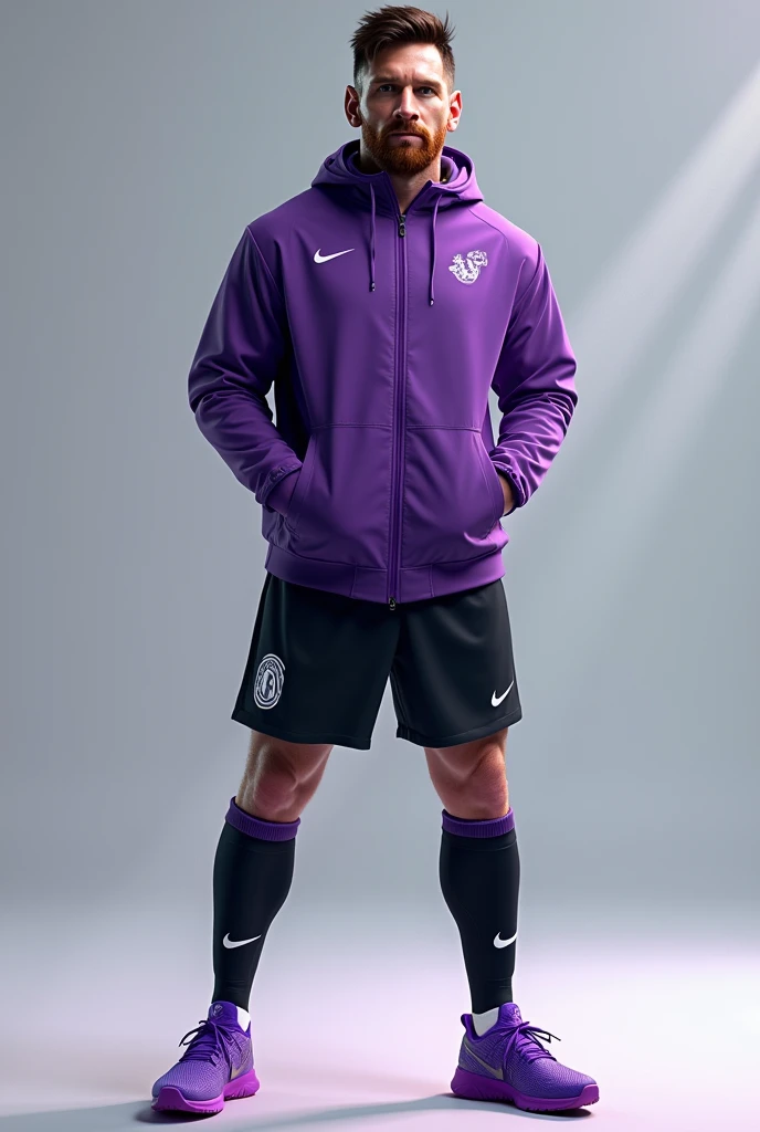 Messi in purple TN sneakers and Nike jacket and black Nike pants ...