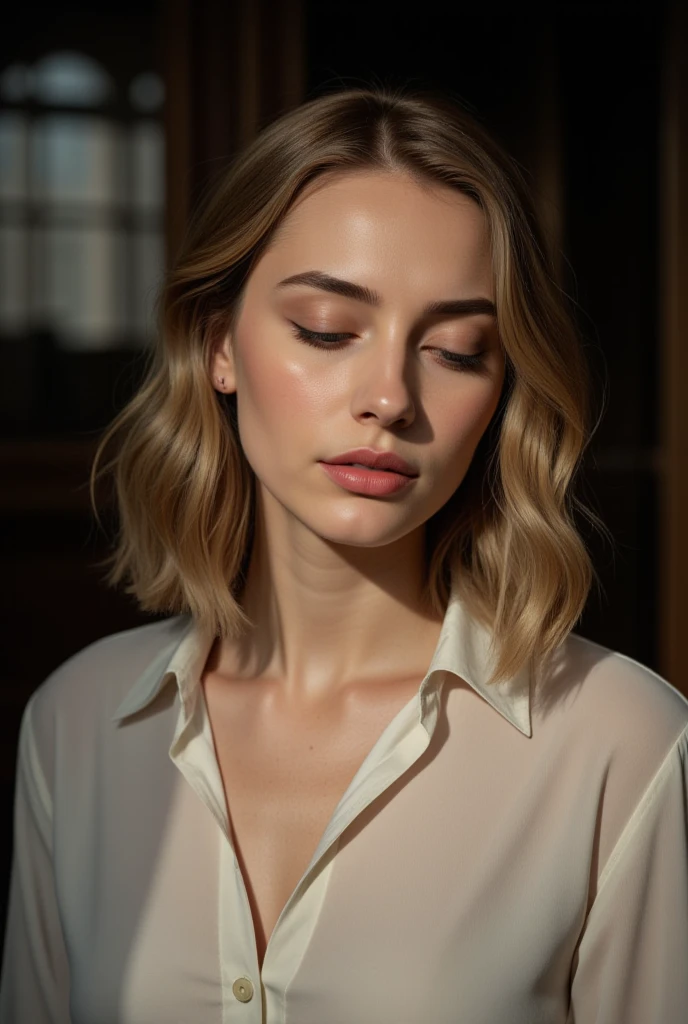 A realistic digital portrait of a woman resembling Anne Hathaway but ...