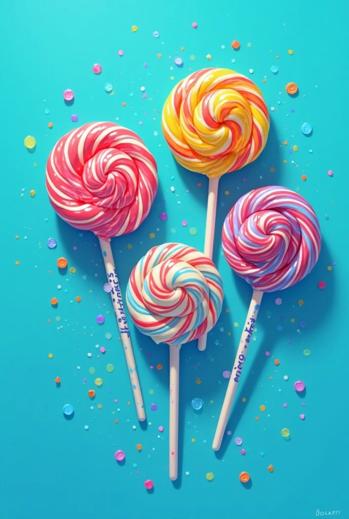Make 3 lollipops and written on the bottom Lollipop's Cartoon style ...