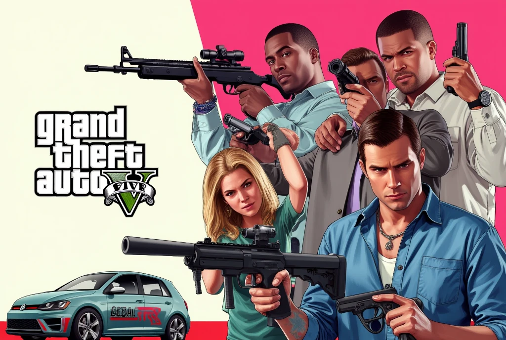 Some GTA male characters, armed with machine guns and pistols - SeaArt AI